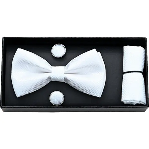 MOUSTACHE Crosshatch Bow Tie Set - White