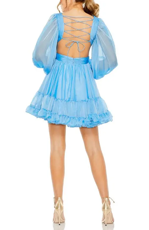 Mac Duggal Flirty Chiffon Mini Dress With Puff Sleeves