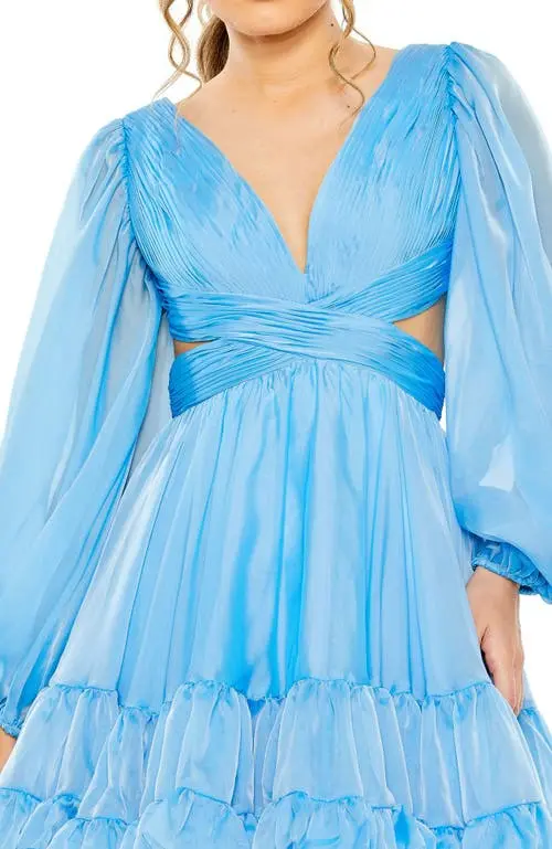 Mac Duggal Flirty Chiffon Mini Dress With Puff Sleeves