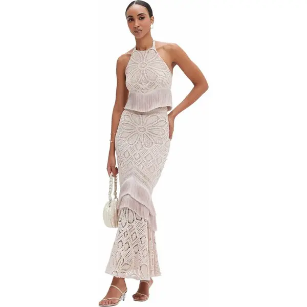 PatBO Flower Crochet Maxi Skirt - Beige
