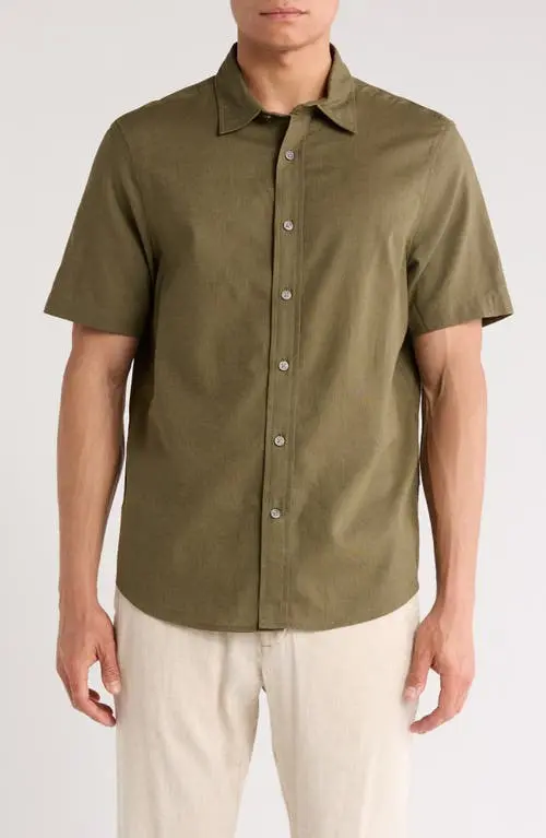 14TH & UNION Linen & Cotton Short Sleeve Button-up Shirt - Olive Night