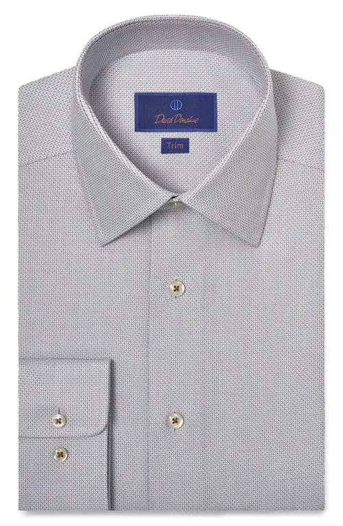 David Donahue Trim Fit Micro Dobby Dress Shirt - Dune/ Blue
