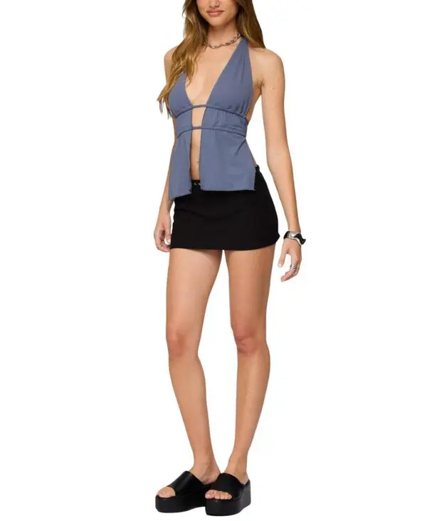 EDIKTED Nikole Split Halter Top - Blue