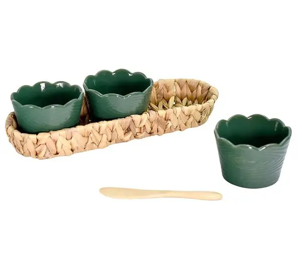 TEMP-TATIONS Woodland Tidbit Dishes In Basket With Spreader - One-color
