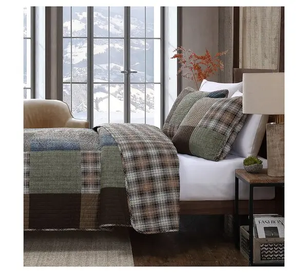 Eddie Bauer Classic Patchwork Brown King Quilt Ham Set