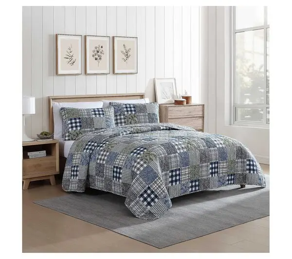 Eddie Bauer Cozy Patchwork Blue King Quilt Sham Set