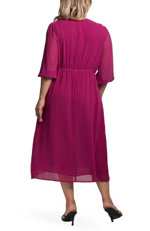 STANDARDS & PRACTICES Kenna Tie Front Chiffon Midi Dress - Fuchsia