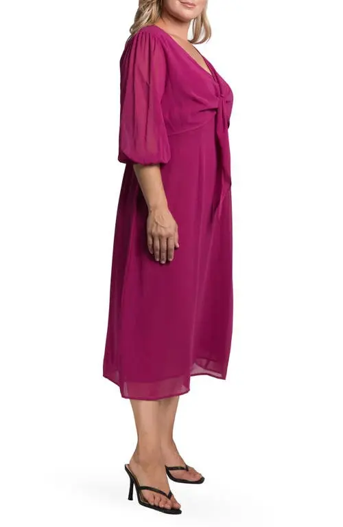 STANDARDS & PRACTICES Kenna Tie Front Chiffon Midi Dress - Fuchsia