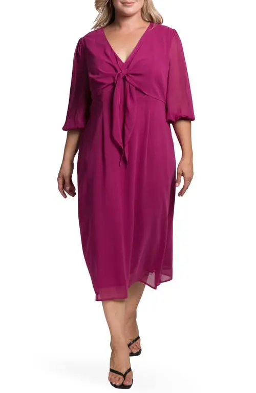 STANDARDS & PRACTICES Kenna Tie Front Chiffon Midi Dress - Fuchsia