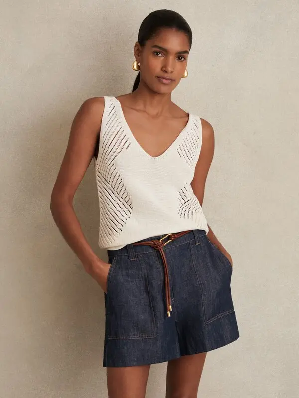 REISS Ashby Wide-leg Linen Shorts - Indigo