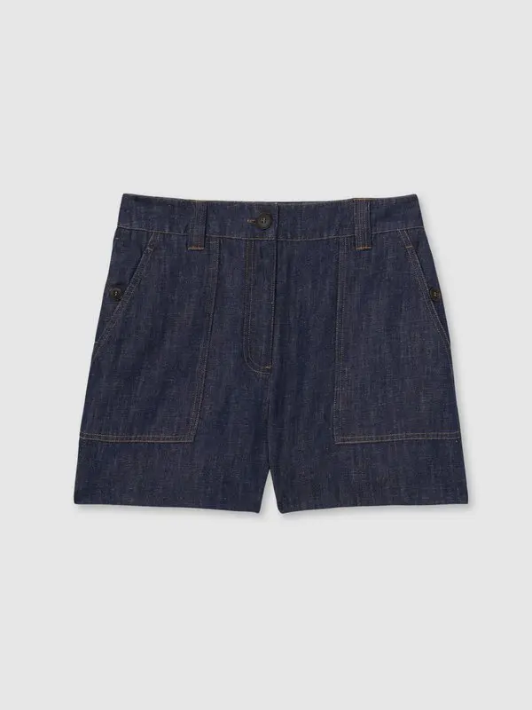 REISS Ashby Wide-leg Linen Shorts - Indigo