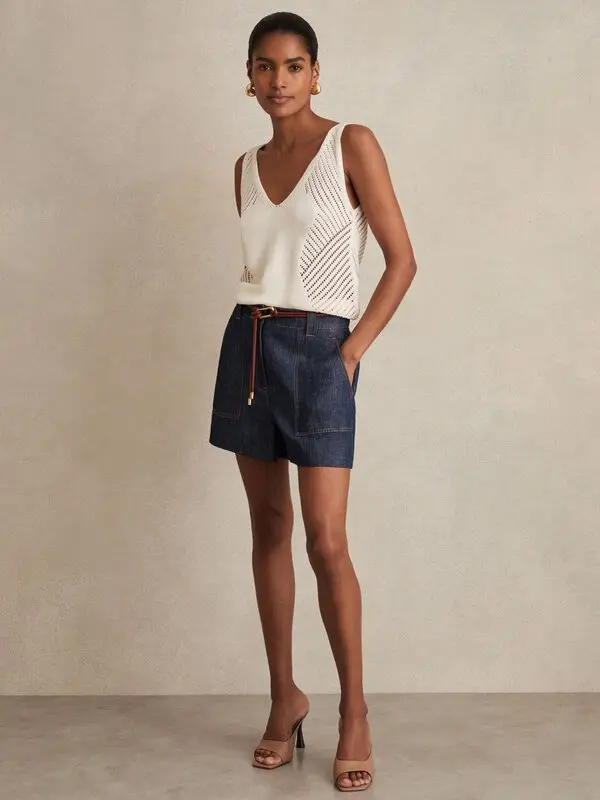 REISS Ashby Wide-leg Linen Shorts - Indigo
