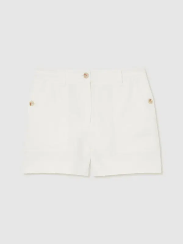 REISS Ashby Wide-leg Linen Shorts - White