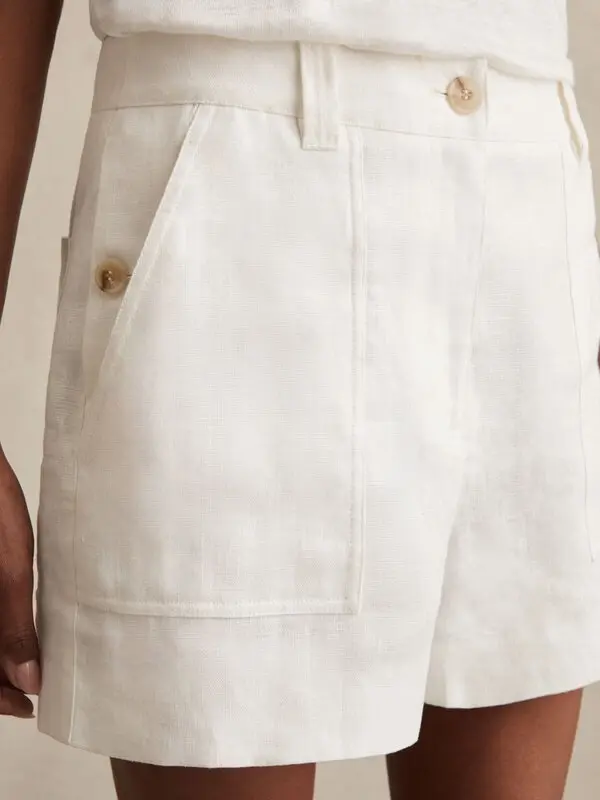 REISS Ashby Wide-leg Linen Shorts - White
