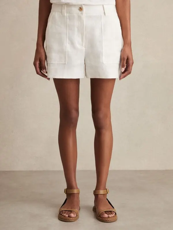 REISS Ashby Wide-leg Linen Shorts - White