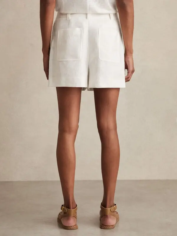 REISS Ashby Wide-leg Linen Shorts - White