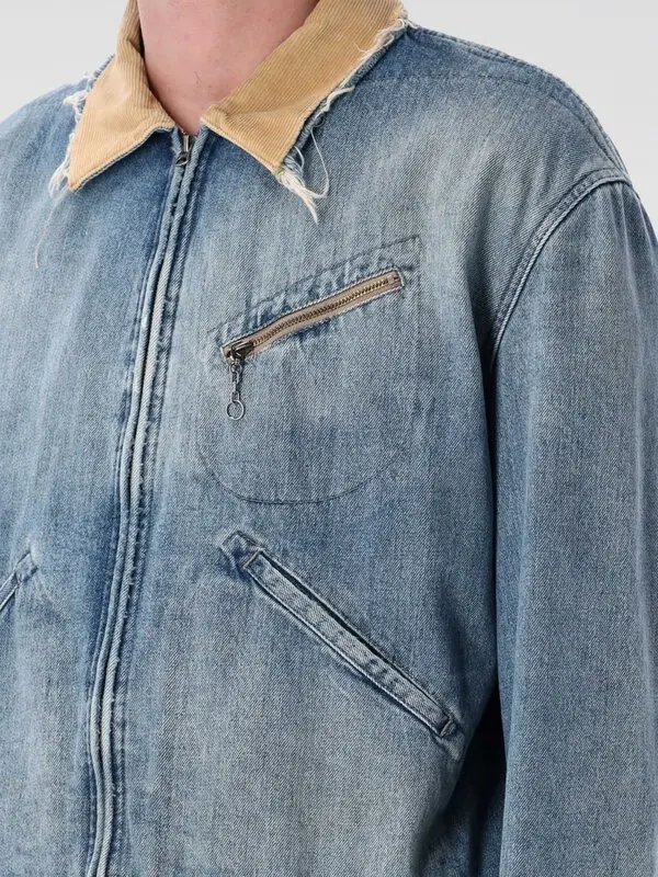 MAISON MARGIELA Distressed Denim Jacket With Corduroy Collar - Blue