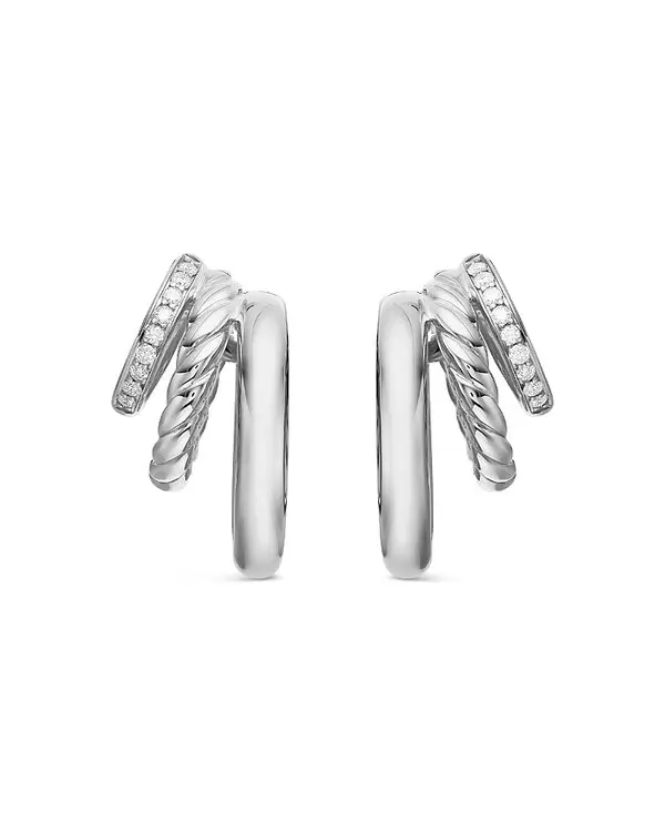 David Yurman Dy Mercer Three Row Hoop Earrings With Diamonds - White/silver