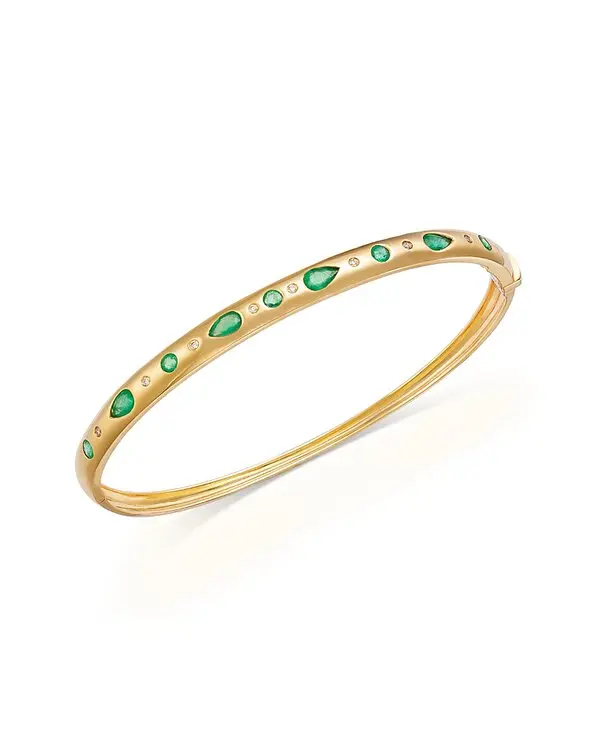 Bloomingdale'S Emerald And Diamond Bangle In 14k Yellow Gold - Green/gold