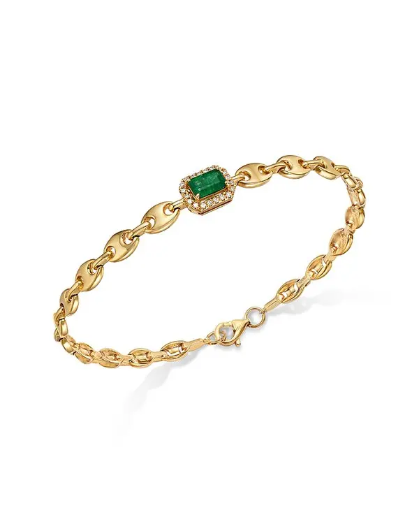 Bloomingdale'S 14k Yellow Gold Emerald And Diamond Mariner Link Bracelet - Green/gold