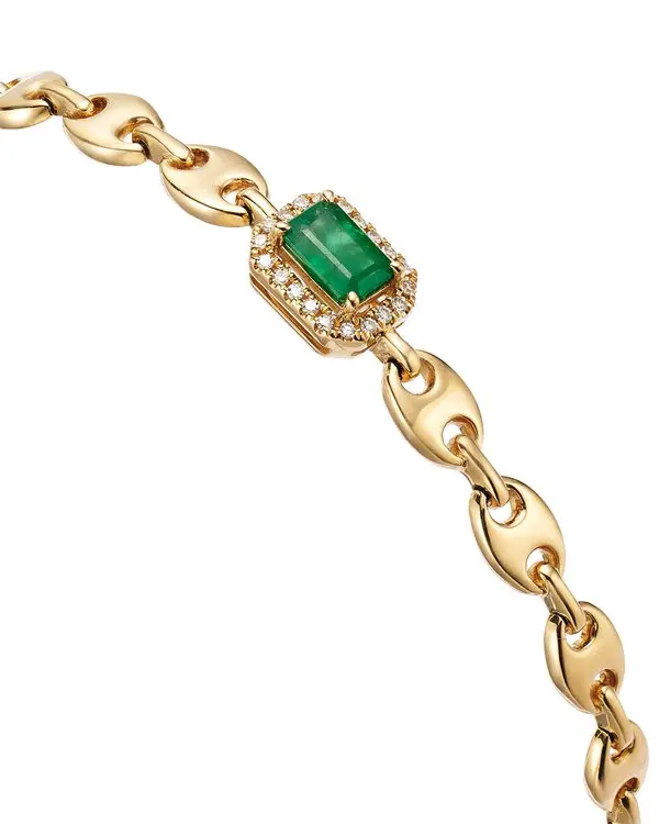Bloomingdale'S 14k Yellow Gold Emerald And Diamond Mariner Link Bracelet