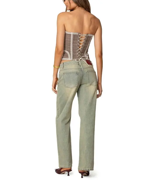 EDIKTED Jaiden Houndstooth Plaid Corset