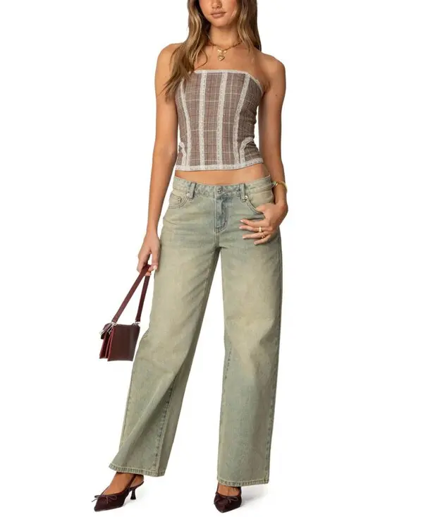 EDIKTED Jaiden Houndstooth Plaid Corset