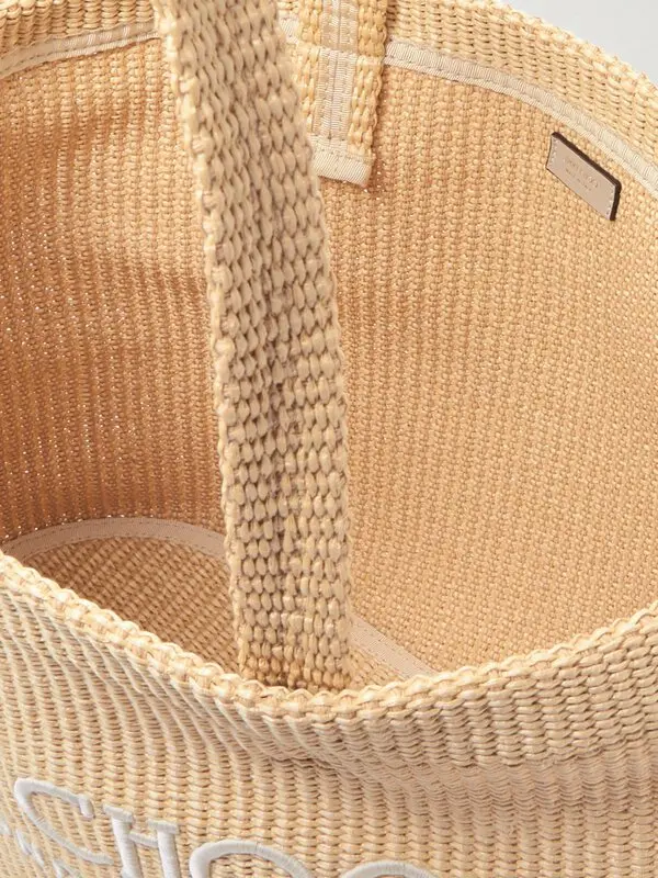 JIMMY CHOO Avenue Logo-embroidered Raffia Tote - Neutrals
