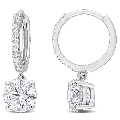 JULIANNA B. Lab-grown Round Diamond Dangle Huggie Earrings - White Gold
