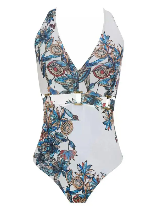 AMIR SLAMA Floral Print One Piece Swimsuit - White