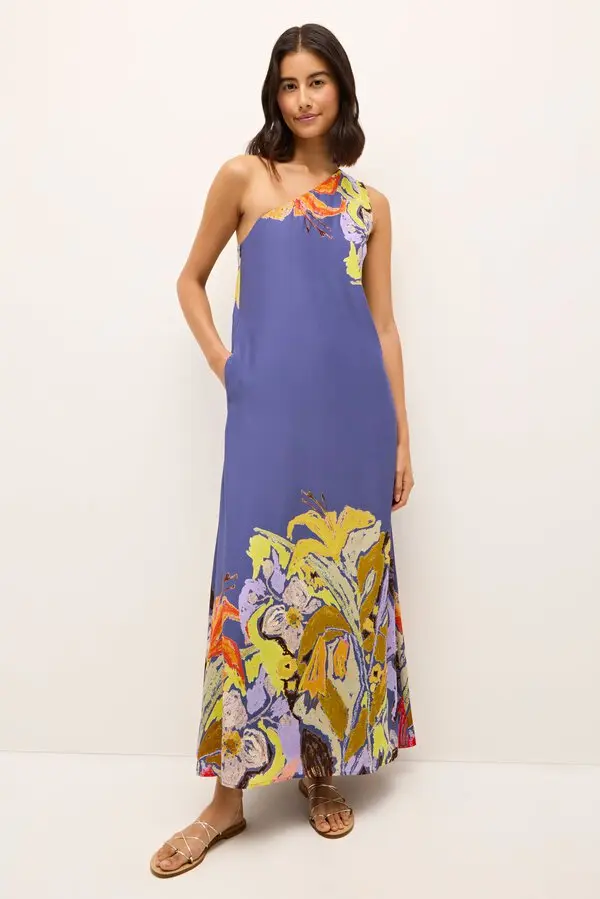 MARIE OLIVER Jae Floral Print One-shoulder Silk Dress - Waterlily