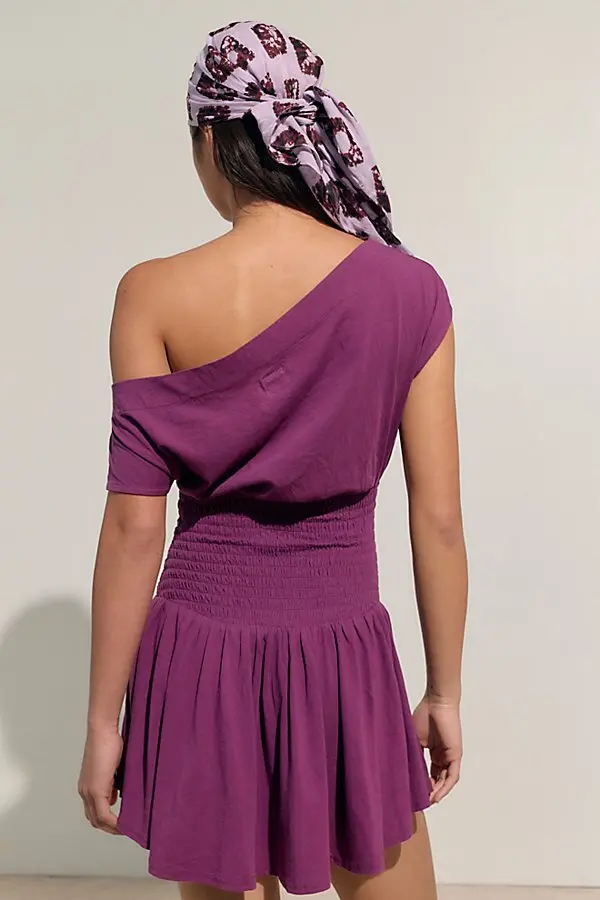 Free People Off-the-shoulder Smocked Bodice Mini Dress - Grape Escape