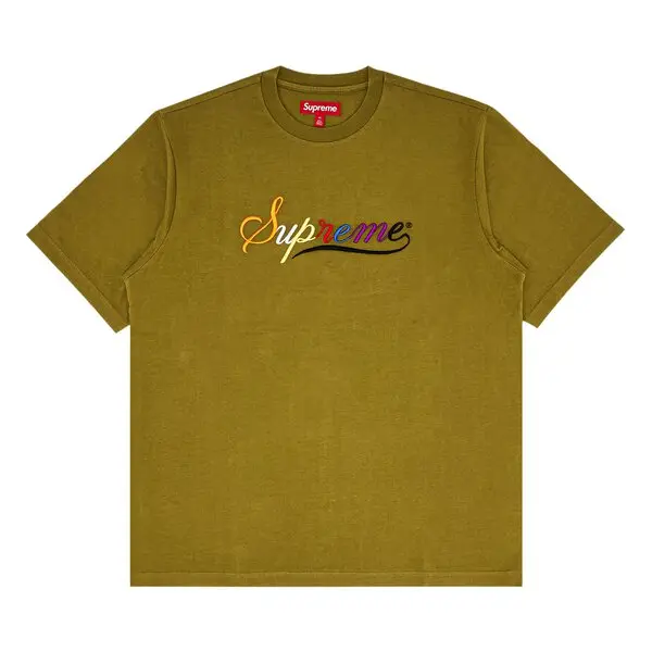 Supreme Cursive Short-sleeve Top 'dusty Olive - Green
