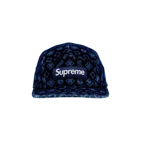 Supreme Flocked Denim Camp Cap - Blue