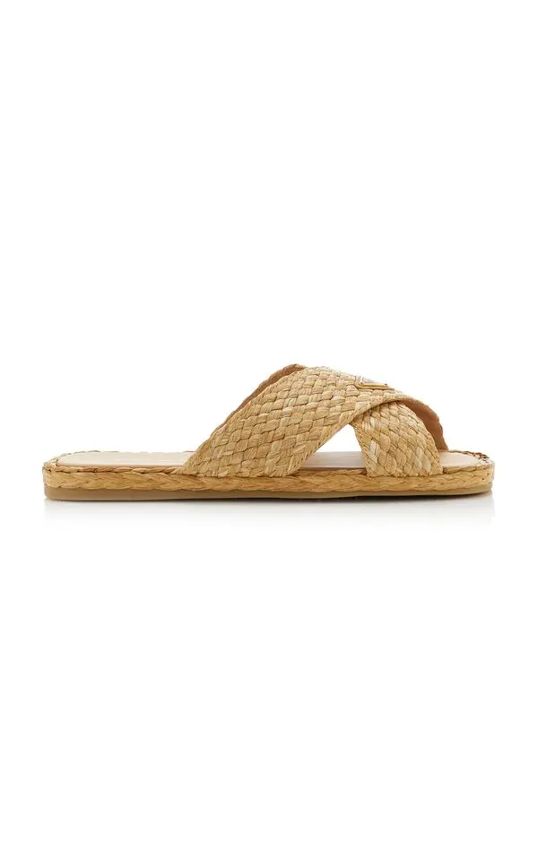 Prada Raffia Slide Sandals - Neutral