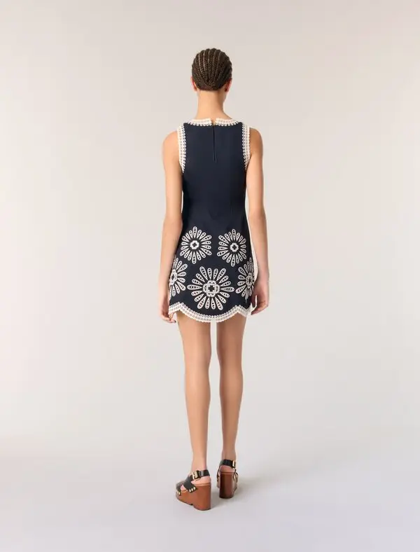 Maje Cotton Mini Dress With Crochet Details