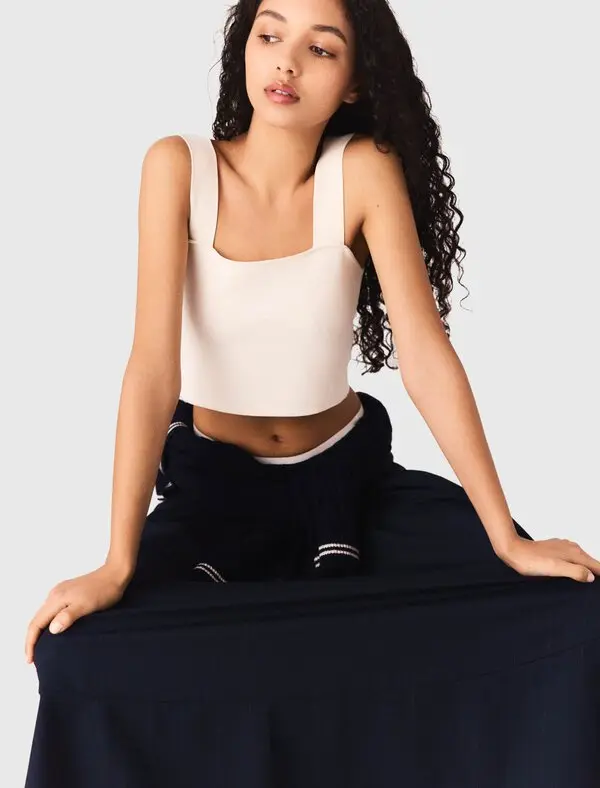 Maje Knit Crop Top With Wide Straps - Ecru
