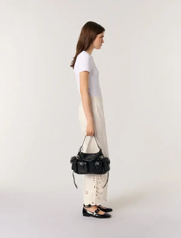 Maje Cream Wide-leg Trousers With Scalloped Embroidery