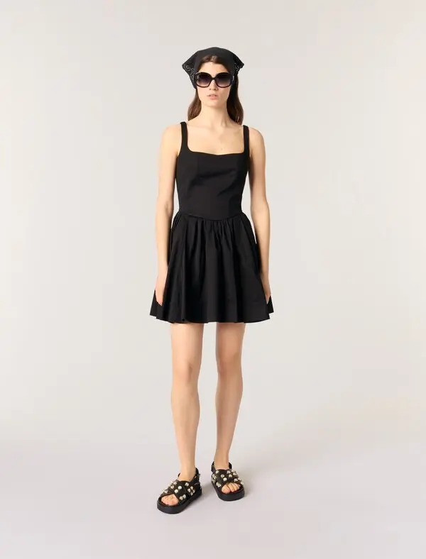 Maje Cotton Mini Skater Dress - Black