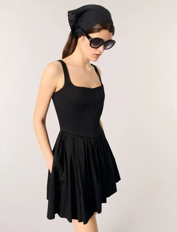 Maje Cotton Mini Skater Dress - Black