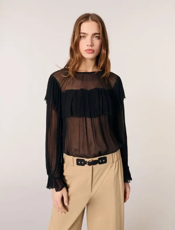 Maje Viscose Ruffled Chiffon Blouse