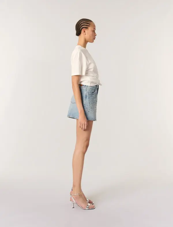 Maje Embellished Denim Shorts