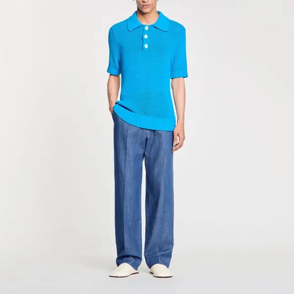 Sandro Knit Polo Shirt - Azur.