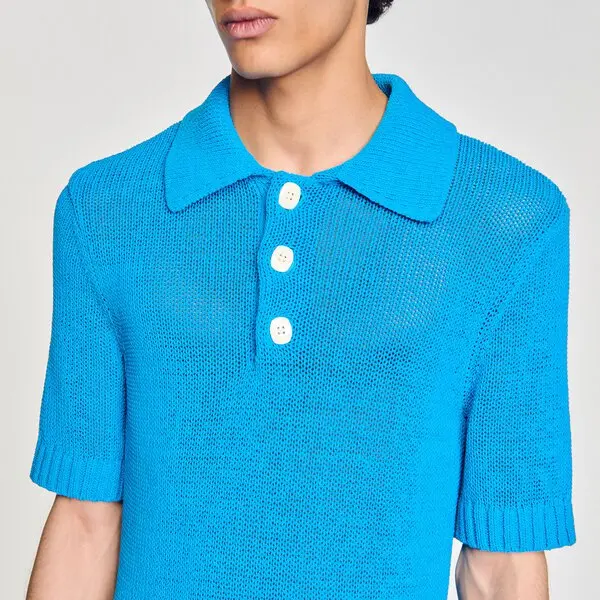 Sandro Knit Polo Shirt - Azur.