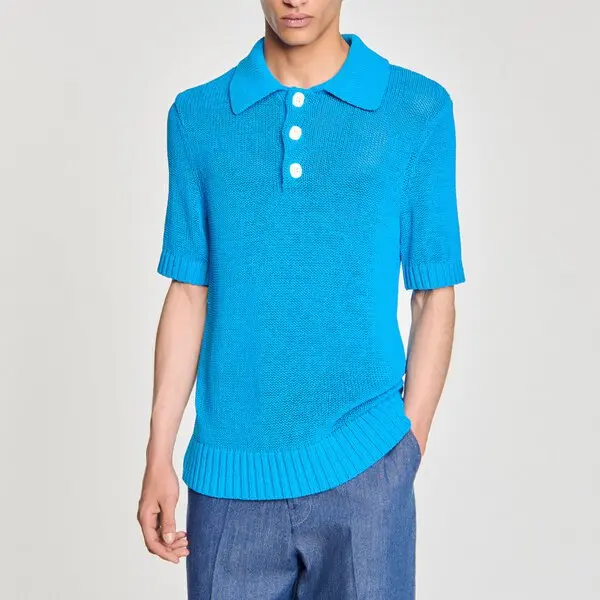 Sandro Knit Polo Shirt - Azur.