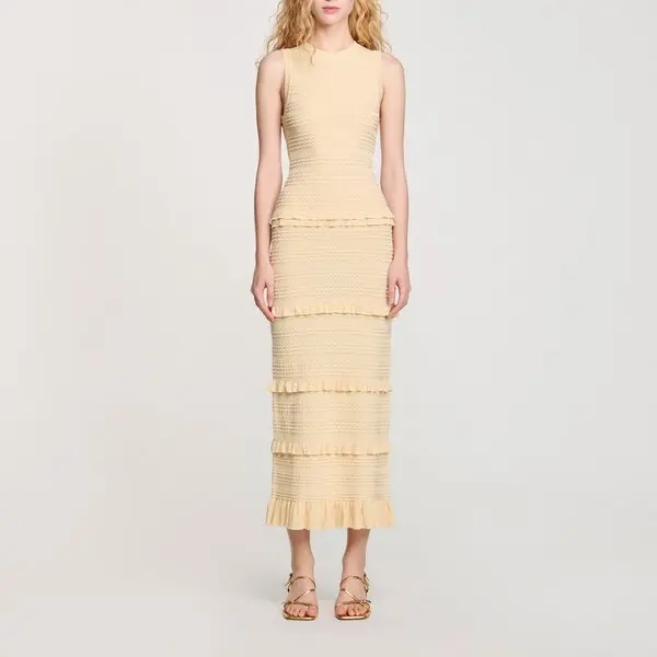 Sandro Ruffled Knit Maxi Dress