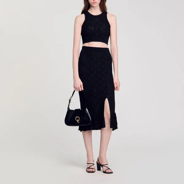 Sandro Decorative Knit Crop Top - Black