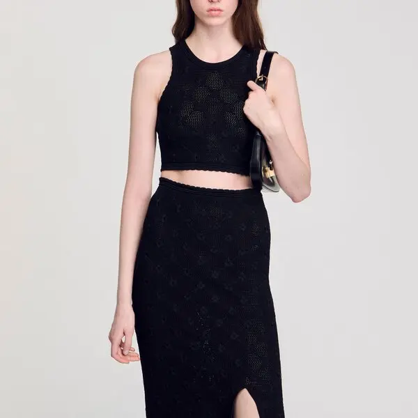 Sandro Decorative Knit Crop Top