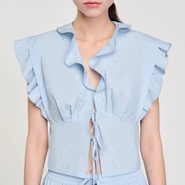 Sandro Rhinestone-trimmed Crop Top