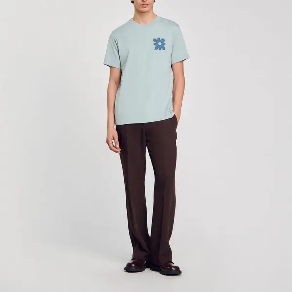 Sandro T-shirt With Flower Detail - Chambray